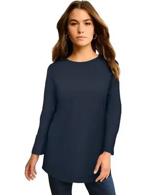 Roaman's Ultimate Cotton Crewneck Long Sleeve Tee - Navy
