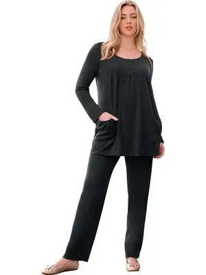 Roaman's Roaman's Two-Pocket Long-Sleeve Soft Knit Swing Tunic Black