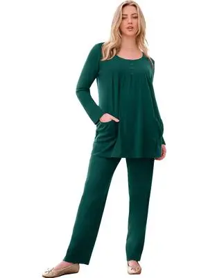 Roaman's Roaman's Two-Pocket Long-Sleeve Soft Knit Swing Tunic Emerald Green