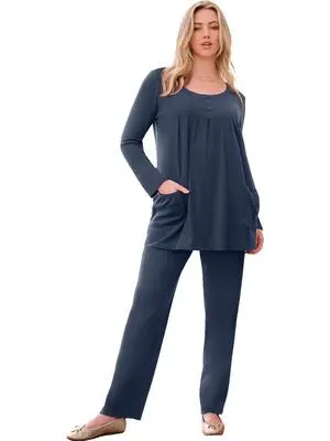 Roaman's Roaman's Two-Pocket Long-Sleeve Soft Knit Swing Tunic Navy