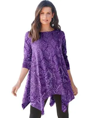 Roaman's Ultimate Handkerchief Hem Tunic - Purple Patchwork