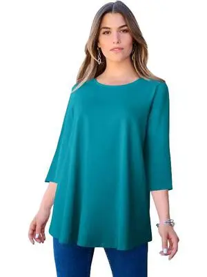 Roaman's Roaman's Ultimate Three Quarter Sleeve Swing Tee Deep Turquoise