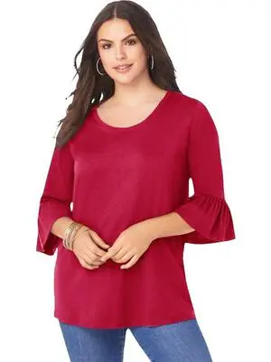 Roaman's Roaman's Cotton Ultimate Bell Sleeve Tee Classic Red