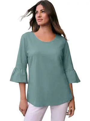 Roaman's Cotton Ultimate Bell Sleeve Tee - Cool Sage