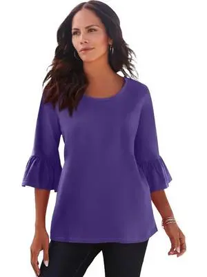 Roaman's Cotton Ultimate Bell Sleeve Tee - Midnight Violet