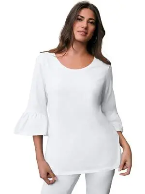 Roaman's Cotton Ultimate Bell Sleeve Tee - White