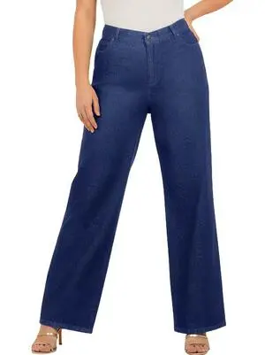 Roaman's Roaman's Easy Wear Wide Leg Jeans Dark Wash