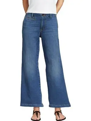 LANDS' END Petite Recover Denim Mid Rise Wide Leg Ankle Jeans - Indigo Tide Blue