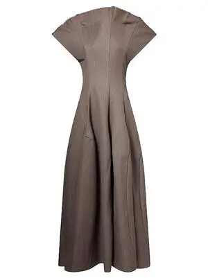 RUOHAN Elara Draped Wool Maxi Dress - Ash Limestone