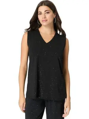 Roaman's Ultrasmooth® Fabric V-neck Tank - Black Sparkle