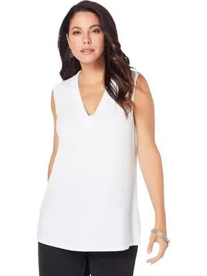 Roaman's Ultrasmooth® Fabric V-neck Tank - White