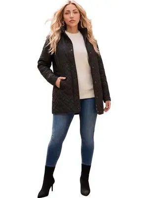 Roaman's Quilted Leather Trim Jacket - Black
