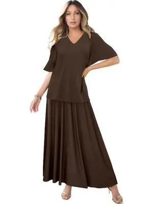 Roaman's Flutter Sleeve Ultrasmooth Fabric Tee Chocolate
