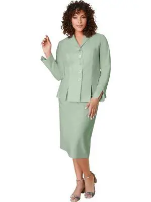 Roaman's Long Sleeve Shawl Collar Jacket & Sheath Skirt Set 2 Piece Suit - Navy