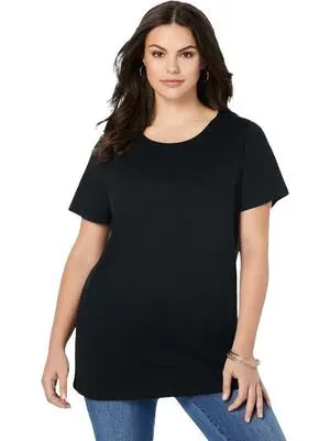 Roaman's Crewneck Knitted Cotton-Blend Tee Black