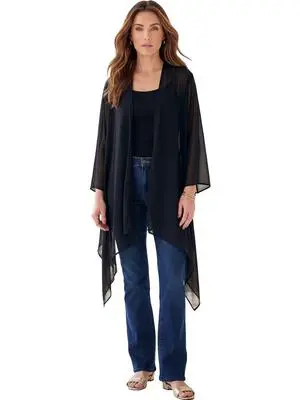 Roaman's Front Knot Tie Wrap Georgette Blouse - Black