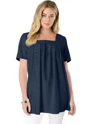 Roaman's Roaman's Square Neck Eyelet Tunic Black