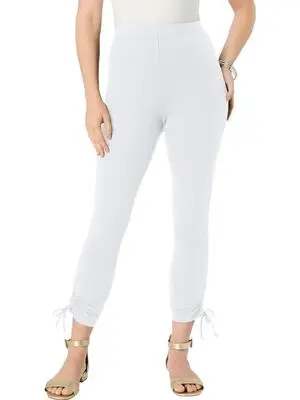 Roaman's Side Tie Ruched Capri White