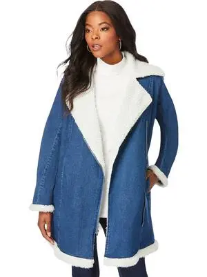 Roaman's Fleece Lined Denim Jacket - Medium Wash