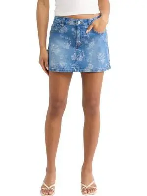 FADE OUT LOUD Rose Jacquard Denim Miniskirt - Indigo