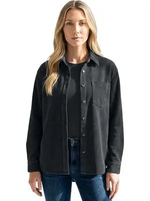 Roaman's Corduroy Button-front Tunic Shirt - Black