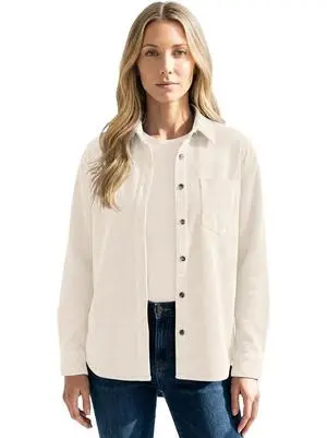 Roaman's Roaman's Corduroy Button-Front Tunic Shirt Ivory
