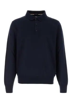 BOSS Navy Wool Polo Shirt - Blue
