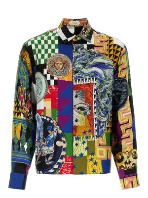 Versace Informal Silk Twill Shirt With Medusa Collage Print - Multicolor