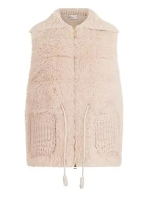 Moncler Soft Wool-cashmere Sleeveless Gilet With High Collar - Beige