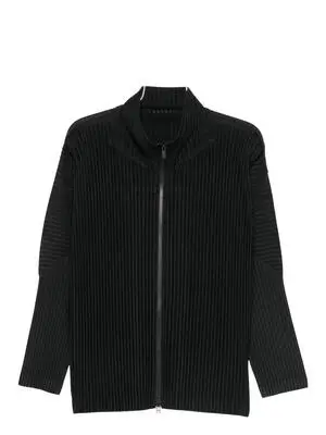 Issey Miyake Homme Plissé Textured Pleated Zip-up Sweater - Black