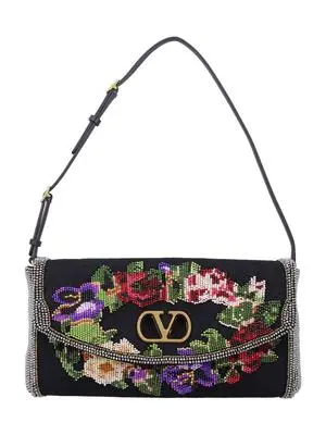 VALENTINO VALENTINO GARAVANI Beaded Floral Shoulder Bag With Crystal Trim