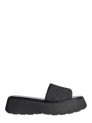 Gucci Gg Canvas Flatform Sandals With Padded Leather Insole And 35mm/45mm Profile - Nero