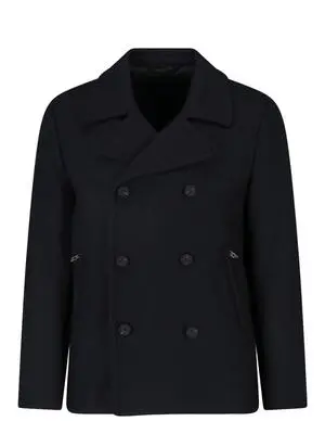 DIESEL® Double-breasted Wool Blend Peacoat - Black