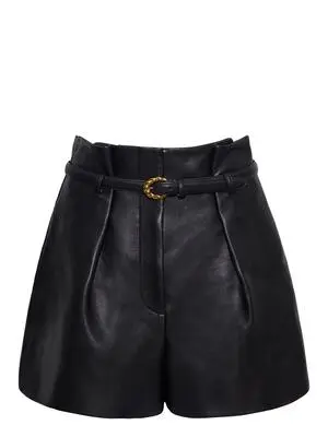Cara Cara Eliana Leather Belted Shorts - Black