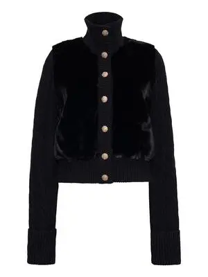 Cara Cara Cara Cara New York Logan Cardigan With Faux Fur And Gold Buttons Black