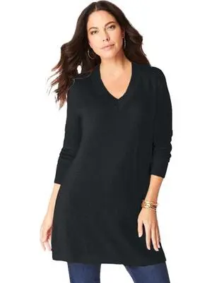 Roaman's Cashmere-blend V-neck Sweater - Black