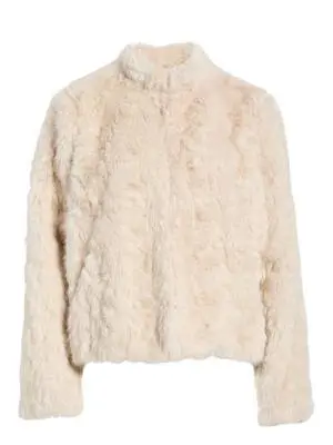 TAHARI ASL Faux Fur Jacket With Stand Collar - Ivory