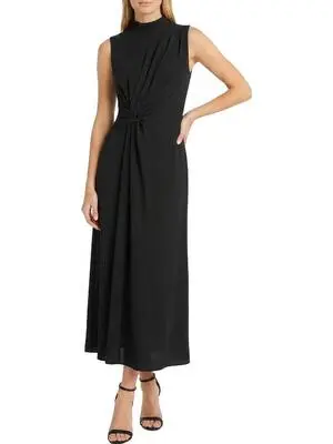 Maggy London Sleeveless A-line Maxi Dress With Mock Neck - Black