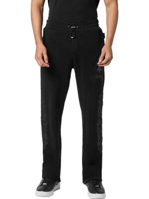 Philipp Plein Jogging Pants With Leather Inserts Chrome Crest - Black