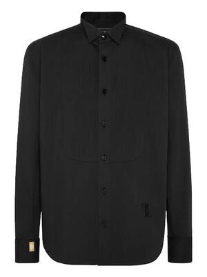 BILLIONAIRE Cotton Tuxedo Shirt Gold Cut - Black