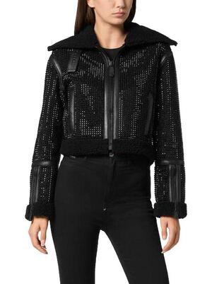 Philipp Plein Embellished Shearling And Nappa Leather Jacket - Black
