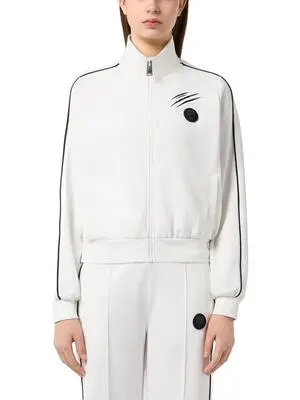 PLEIN SPORT Cropped Tracksuit Jacket With Contrast Piping - Offwhite