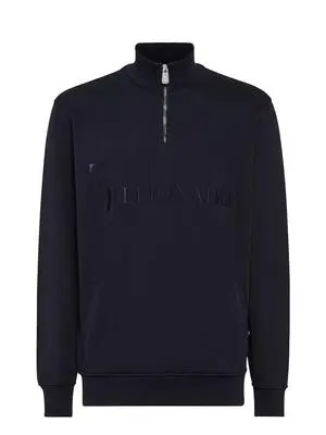 BILLIONAIRE BILLIONAIRE Cotton Fleece Half-Zip Track Jacket With Embroidered Logo Navy