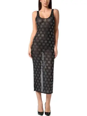 Philipp Plein Long Dress Monogram Strass - Black