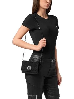 Philipp Plein Suede Mini Shoulder Bag With Rhinestone Embellishments - Black