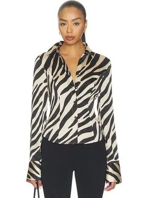 Superdown Kileigh Button Up Top - Beige Zebra