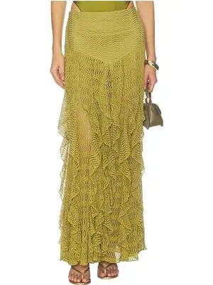 PatBO Petal Sheen Mesh Maxi Skirt - Green