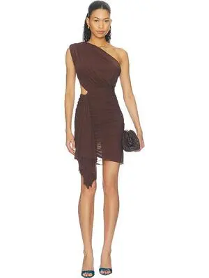 Superdown One-shoulder Mini Dress With Draped Side Detail - Dark Brown