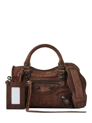 Balenciaga Le City Mini Suede Shoulder Bag - Brown