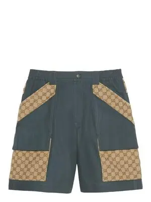 Gucci Monogram Paneled Cargo Shorts - Black